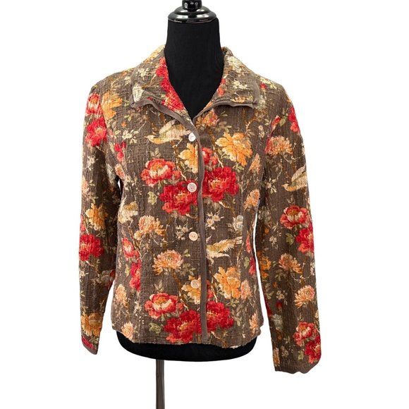 J. Jill | Jackets & Coats | J Jill Floral Blazer Jacket M Brown ...